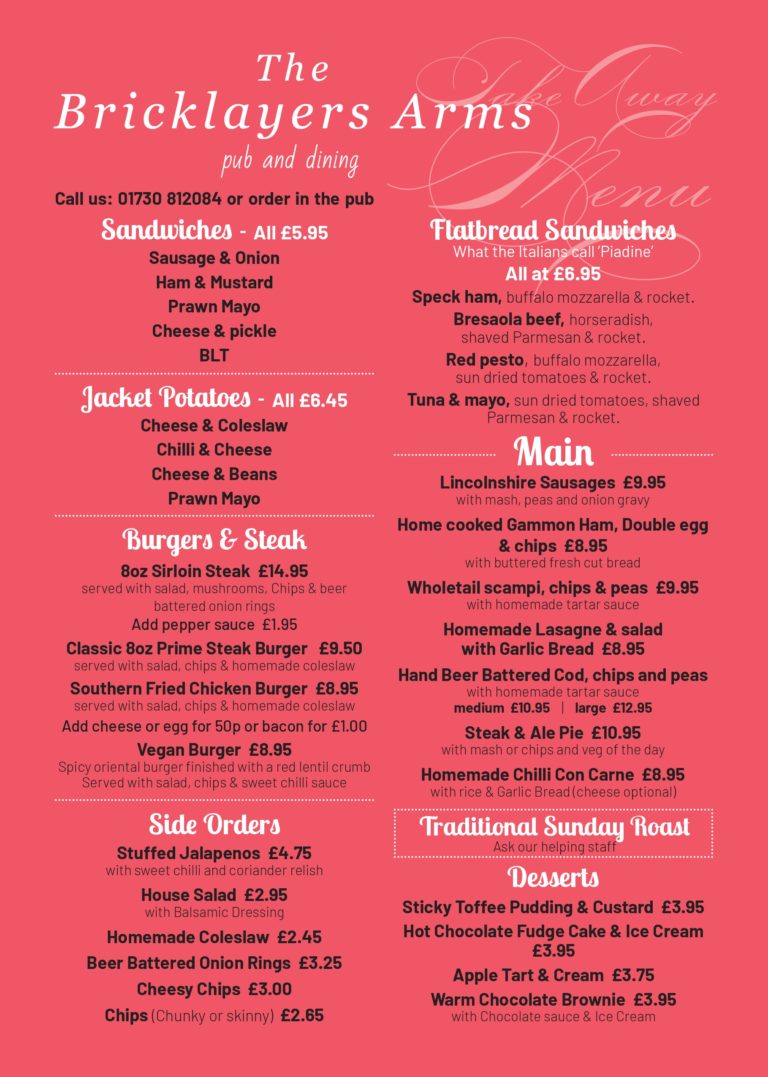 Menu - Bricklayers