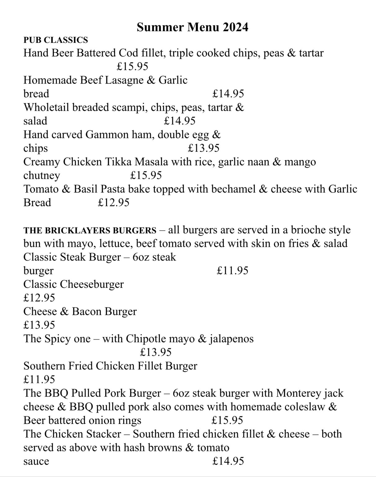 Menu - Bricklayers